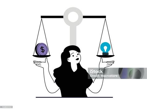 캐릭터 상황과 함께 시작 개념 여자는 생각하고 결정을 내리고 비즈니스 프로젝트에 돈을 투자하고 분석하고 목표를 달성합니다 웹용 평면 디자인의 사람 장면이 있는 벡터 그림