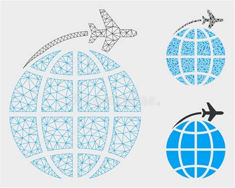 International Flight Vector Mesh Carcass Model And Triangle Mosaic Icon