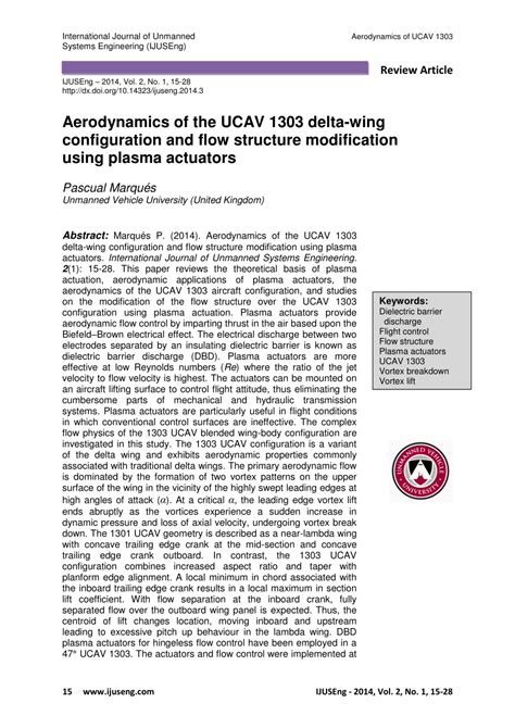 Pdf Aerodynamics Of The Ucav 1303 Delta Wing Configuration And Flow