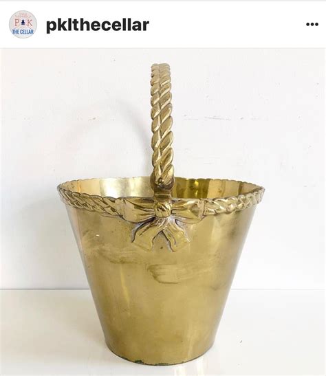 Vintage Large Scale Solid Brass Bucket With Ribbon And Now Handle