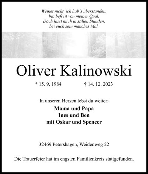 Traueranzeigen Von Oliver Kalinowski Trauermtde