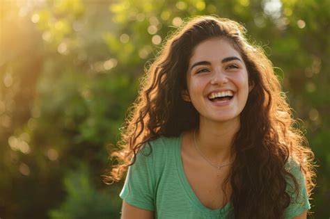 Premium Photo Smiling Woman In Green Shirt