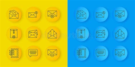 Set Line Postal Stamp Delete Envelope Envelope Outgoing Mail And Icon Vector Stock