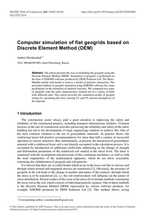 Pdf Computer Simulation Of Flat Geogrids Based On Discrete Element Method Dem