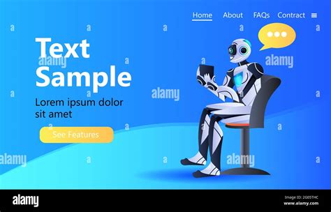 Robot Chatbot Assistant Using Tablet Pc Modern Robotic Character With