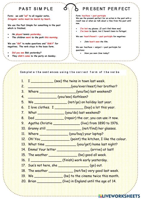 Past Simple Or Present Perfect Liveworksheets Resuelto Huesteaching