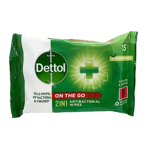 Dettol 2 In 1 Antibacterial Wipes 15 Wipes Medicine Drop