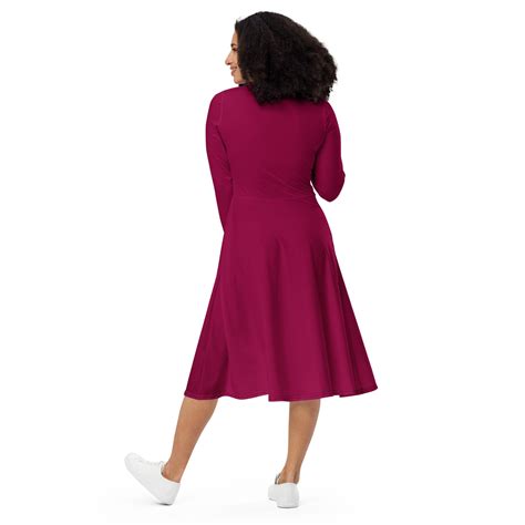 Burgundy Midi Dress Dark Red Midi Dress Long Sleeve Dress Etsy
