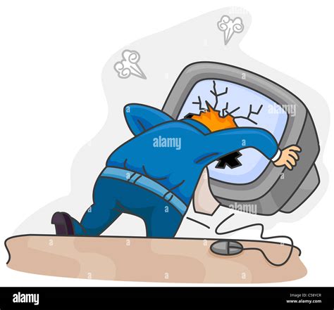 A Businessman Bashing His Head Against The Screen Of A Computer Monitor