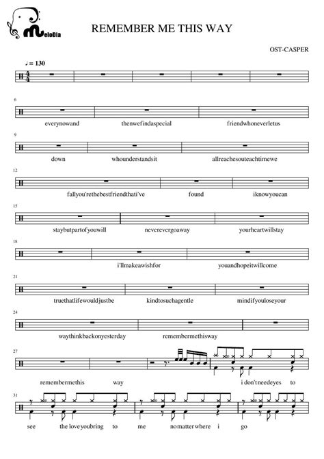 Remember Me This Way Ost Casper 멜로디아 드럼 Tab드럼가사 악보