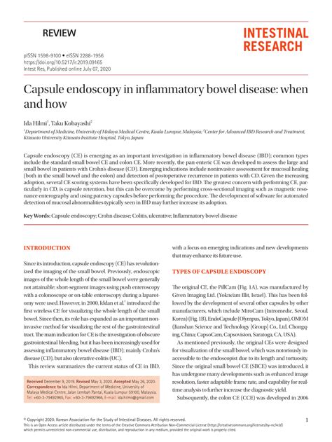 Pdf Capsule Endoscopy In Inflammatory Bowel Disease When And How