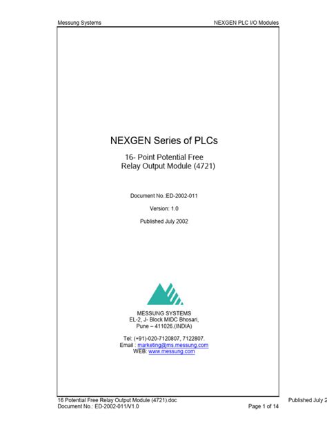 Ed 2002 011 16 Point Potential Free Relay Output Module 4721 Pdf Relay Programmable Logic