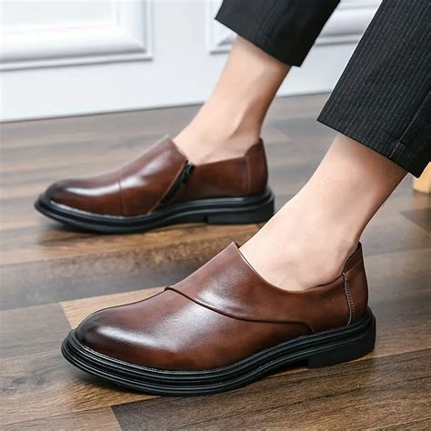 Mens Solid Casual Loafers With Pu Leather Wear Resistant Slip On Dress