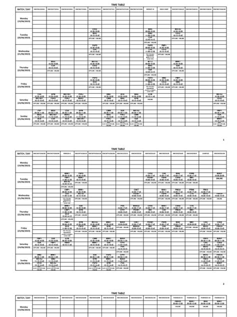 time table 19 june to 25 june 2023 pdf