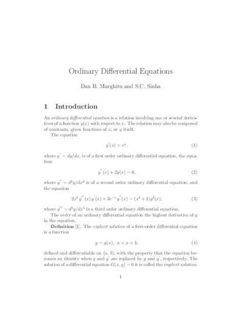 Pdf Ordinary Differential Equations