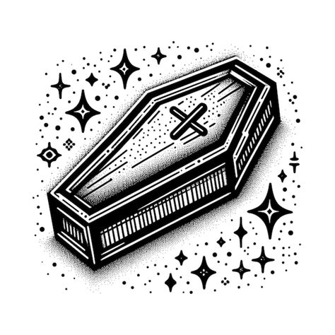 Premium Vector A Black And White Drawing Of A Coffin With A Cross On