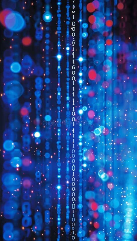Abstract Blue Digital Data Stream Background Glowing Numbers Bokeh