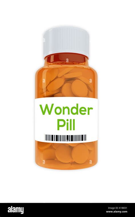 Render Illustration Of Wonder Pill Title On Pill Bottle Isolated On