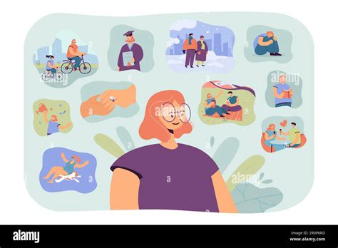 Positive Woman Remembering Happy Scenes Of Her Life Stock Vector Image