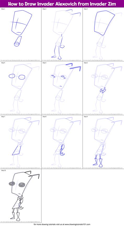 how to draw invader alexovich from invader zim invader zim step by