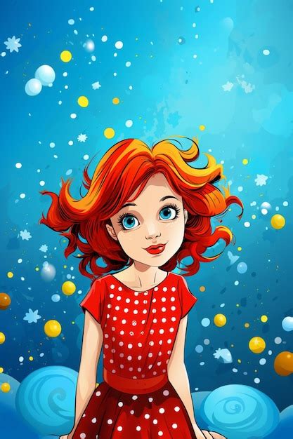 Premium Photo Cartoon Girl In Red Dress Sitting On A Rock With