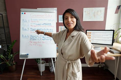 Teacher Explaining Grammar Rules Stock Image Image Of Happy Explain
