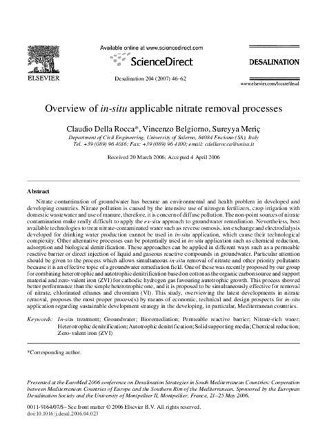 Pdf Overview Of In Situ Applicable Nitrate Removal Processes