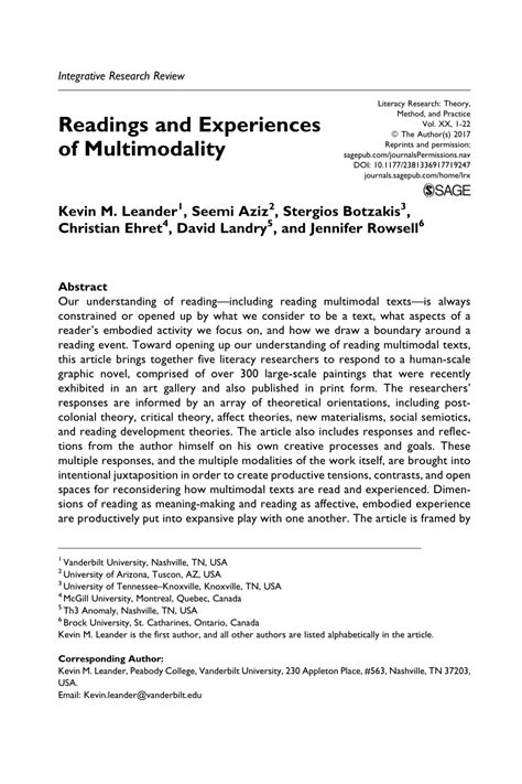 Pdf Readings And Experiences Of Multimodality