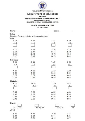 Numeracy Test Interactive Worksheet Edform