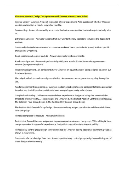 Alternate Research Design Test Questions With Correct Answers 100 Solved Alternate Research