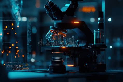 advanced microscope technology in a modern laboratory setting at night