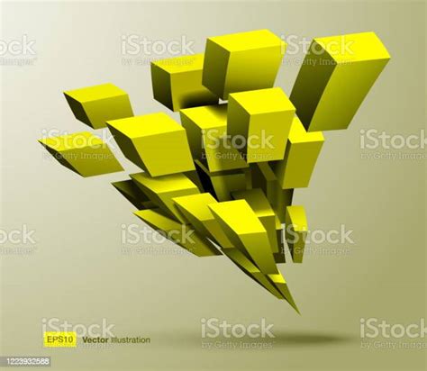 원근에서 노란색 큐브 모양의 추상3d 구성 기하학적 상자 객체 작성 벡터 구성 그림입니다 0명에 대한 스톡 벡터 아트 및 기타