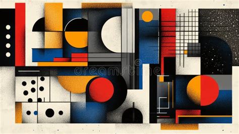 Abstract Geometric Composition With Red Blue And Yellow Shapes Stock