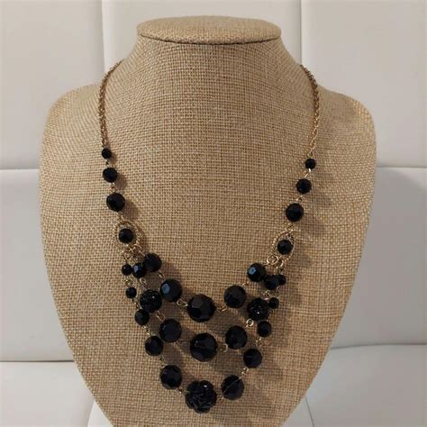 Vintage Vintage 1928 Collection Gold Tone Black Beaded 18 Necklace