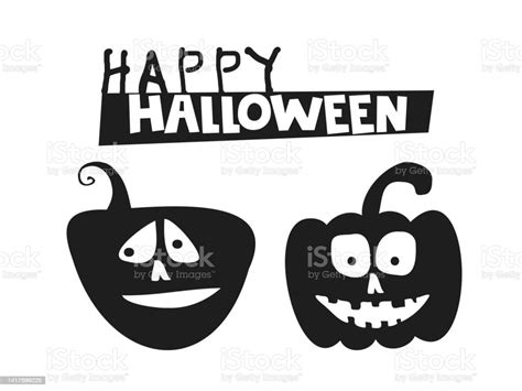 할로윈 2022 10 월 31 전통적인 휴일 과자 안 주면 장난칠 거예요 손으로 그린 낙서 스타일의 벡터 일러스트레이션 새겨진 얼굴이있는 호박의 실루엣 세트 0명에 대한
