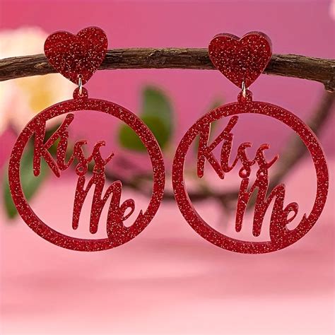 Bling Bling Kiss Decor Hollow Round Dangle Earrings Elegant Temu