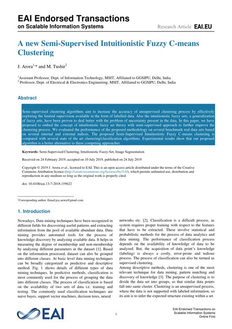 Pdf A New Semi Supervised Intuitionistic Fuzzy C Means Clustering