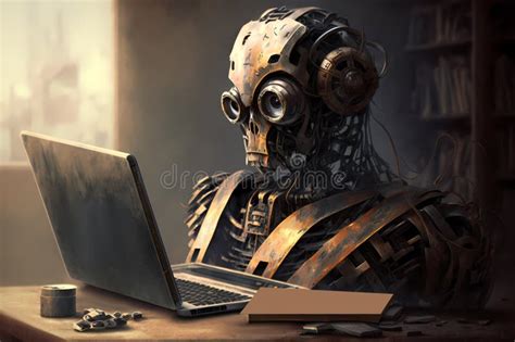 Automated Work Ai Robot Expansion Cyborg Typing Computer Code Stock