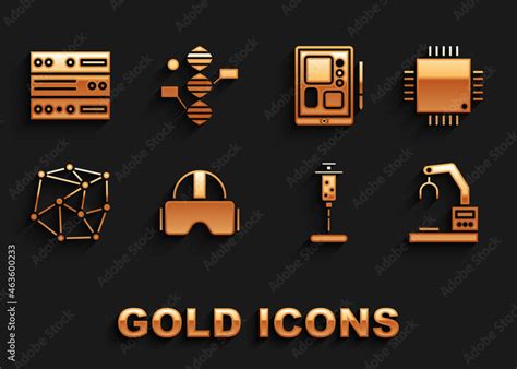 Set Virtual Reality Glasses Processor With Microcircuits Cpu Robotic Robot Arm Hand Factory