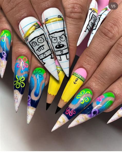 Pin By Levictoria Thomas On Nail Swag Spongebob Nails Nail Designs Funky Nails