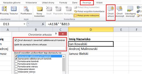 Excel ukrywanie formuł w arkuszu kalkulacyjnym