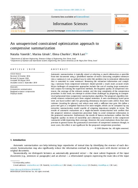 Pdf An Unsupervised Constrained Optimization Approach To Compressive Summarization
