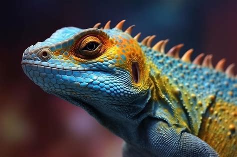 Premium Photo A Colorful Lizard With A Blue And Yellow Head