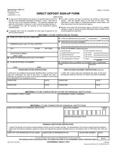 Standard Form 1199a Direct Deposit Sign Up Form June 1987 Ebt