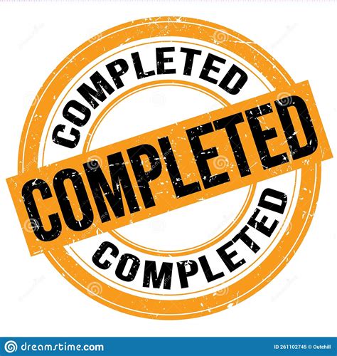 Completed Text Written On Orange Black Round Stamp Sign Stock