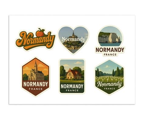 Normandy France Sticker Sheet 6 Travel Souvenir Decals Featuring
