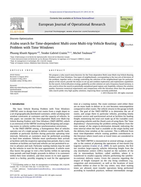 Pdf A Tabu Search For Time Dependent Multi Zone Multi Trip Vehicle Routing Problem With Time