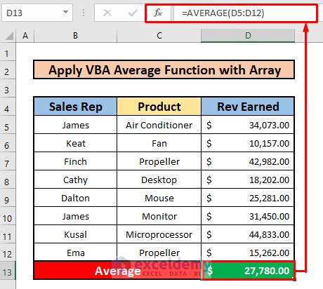 How To Use The Vba Average Function In Excel Examples