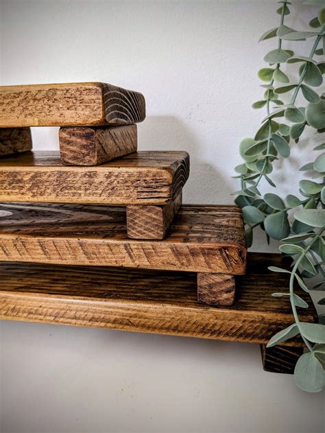 Reclaimed Wood Countertop Tray Dark Oak Display Riser Etsy Wooden