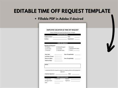 Fillable Employee Time Off Request Form Printable HR Template For Businesses Offices HR